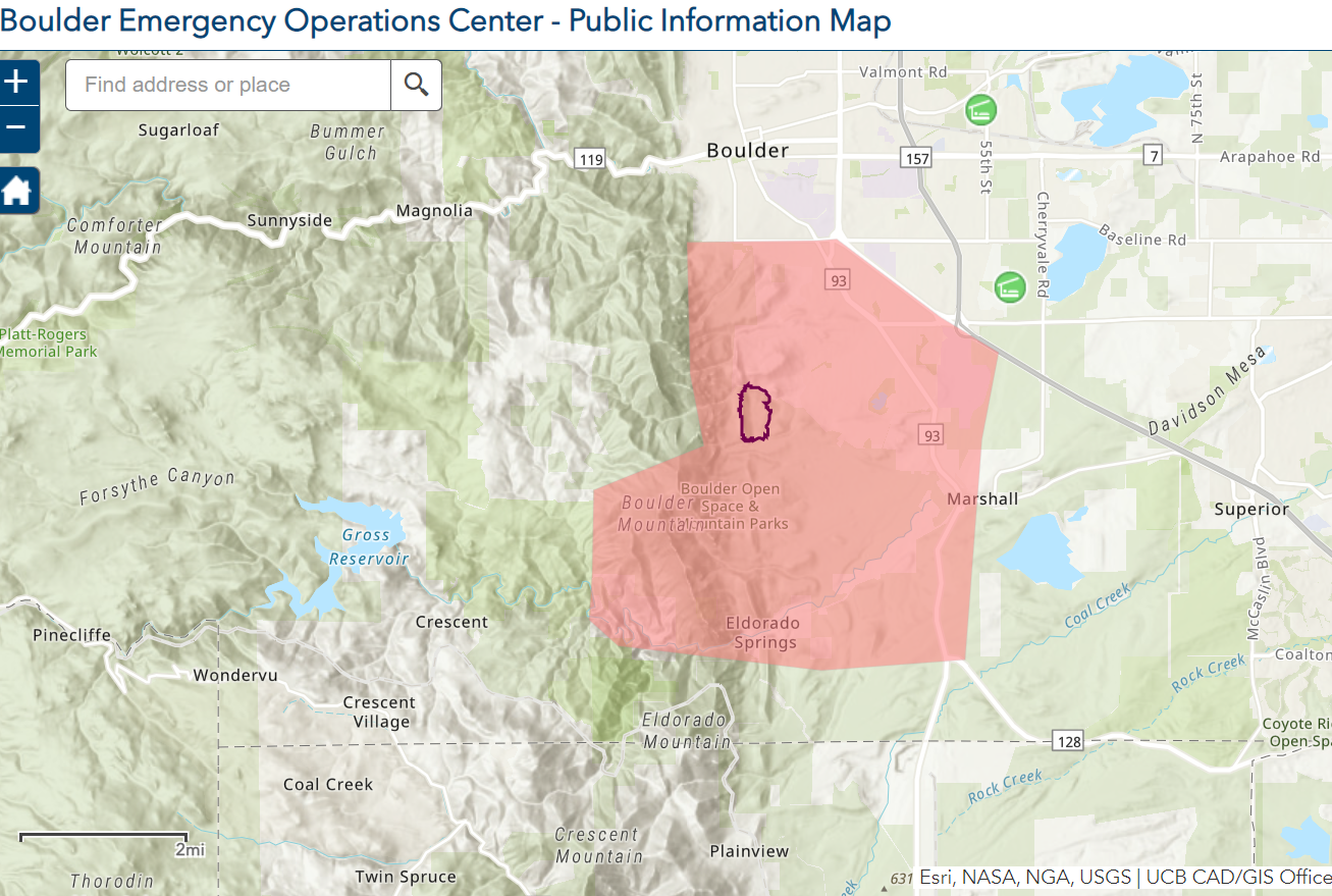 #NCARFire burn perimeter map within the Boulder evacuation area - Boulder ODM